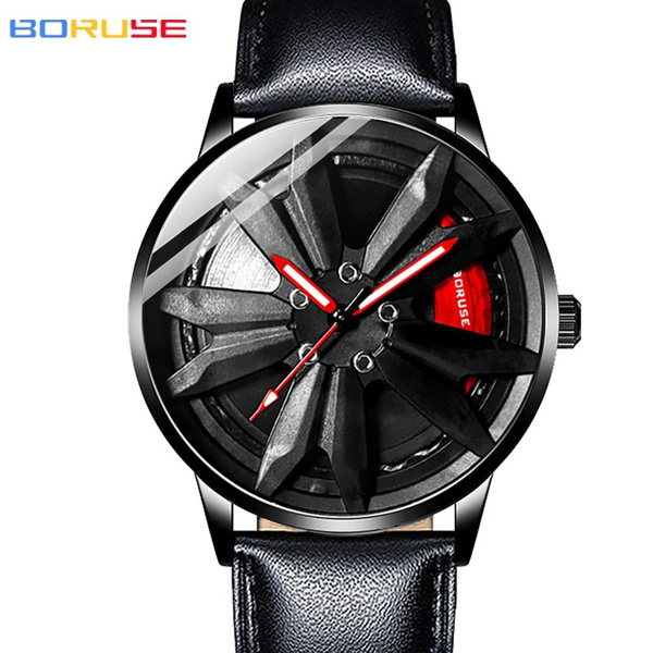 New Unique Mens Watches Rim Hub Watch Wheel Wristwatch Clock Sport Car ...