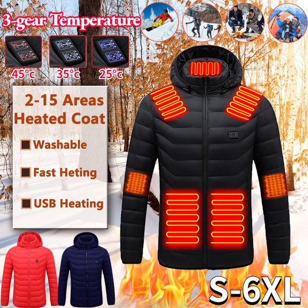 Men Women 2-15 Areas Heated Jacket USB Winter Outdoor Electric Heating ...