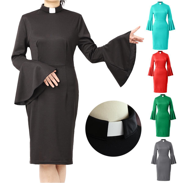 Church Dress For Women Plus Size Ruffle Bell Sleeve Flounce Clergy Pencil Dresses Wish