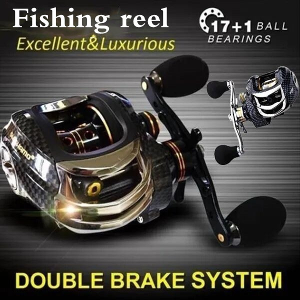 Double Brake Baitcasting Reel 18 Ball Bearings Fishing Gear Water Drop ...