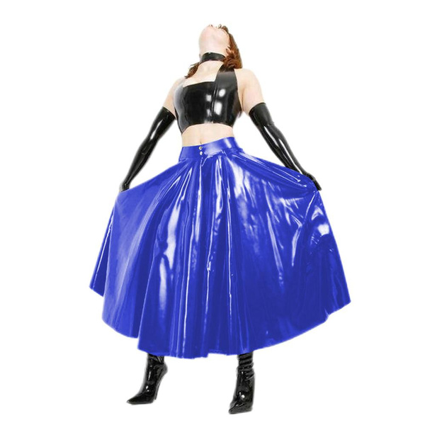 Shiny PVC Leather Pleated Full Skirt Fashion High Waist Party Skirts ...
