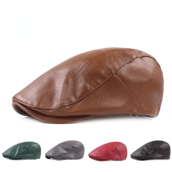 2022new Leather Duck-tongued Hat Men's Leather Cap PU Forward Cap ...