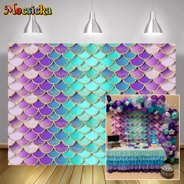 Mocsicka Mermaid Birthday Backdrop Glitter Mermaid Scales Backdrops ...