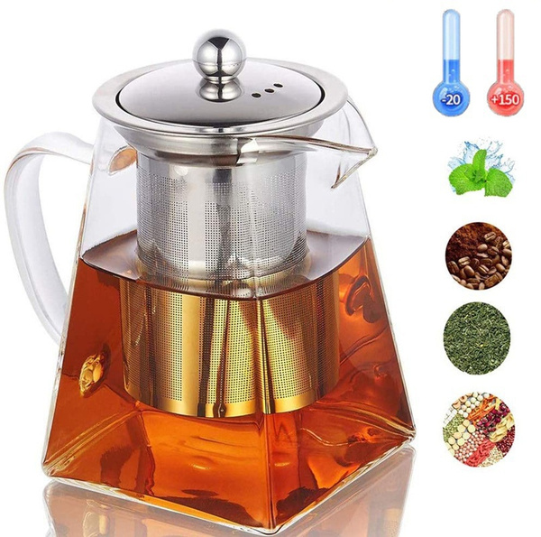 Heat-Resistant Glass Tea Pot Stainless Steel Filter Teapot Square ...