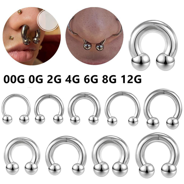 00G 0G 2G 4G 6G 8G 12G Stainelss Steel Horseshoe Septum Nose Ring ...
