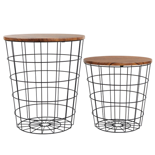 7Penn Nesting Side Tables Wire Basket Table with Lid 2pc End Table with ...