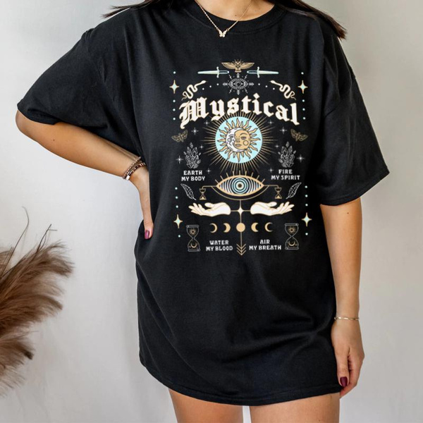 Women Mystical Celestial Oversized Black T-Shirt Magic Occult Witch T ...