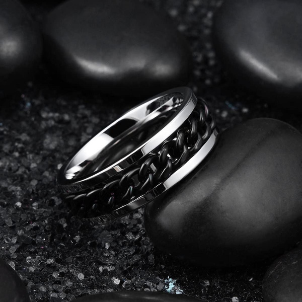Spinner Chain Ring Men Stainless Steel Metal Not Fade Gold Black Blue ...