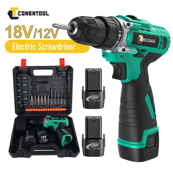 CONENTOOL 18V/12v Cordless Electric Screwdriver Rechargeable Dual Speed ...