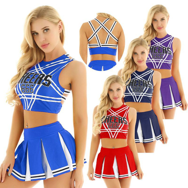 Women's Printed Cheer Leader Uniform Dress Cheerleading Costume Cosplay ...
