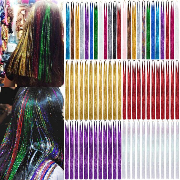 2/12bundles 120cm Hair Tinsel Extensions Hair Glitter Sparkling Shiny ...