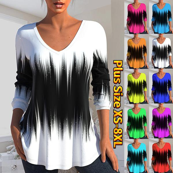 Winter Women 3D Line Element Gradient Color Print Long Sleeve T-shirt ...