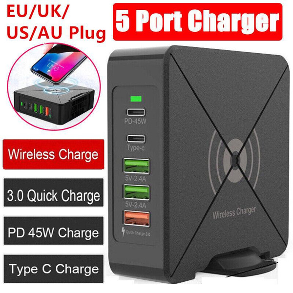75W USB C Wirless Charger PD Fast Charging Station QC3.0 Type C Adapter ...