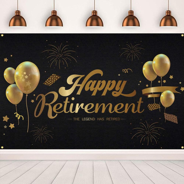 Happy Retirement Backdrop Banner Decorations Black and Gold Congrats ...