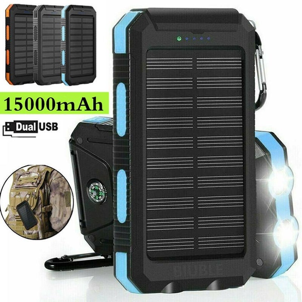 15000mAh Solar Power Bank LED Dual USB External Battery Pack Portable ...