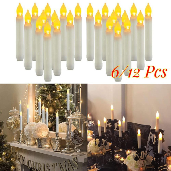 6/12 Pcs LED Flickering Flameless Taper Candles Dripless Warm White LED ...