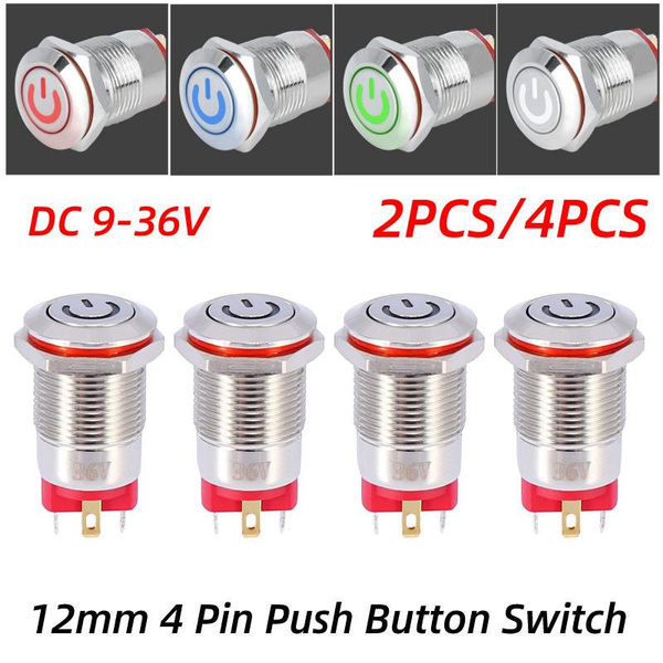 2PCS/4PCS 12mm 4 Pin Metal Push Button Switch LED Light Momentary ...