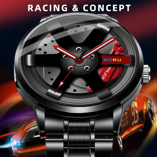 Creative 3D Spinning Dial Men Watches Car Rim Wheel Design Waterproof ...