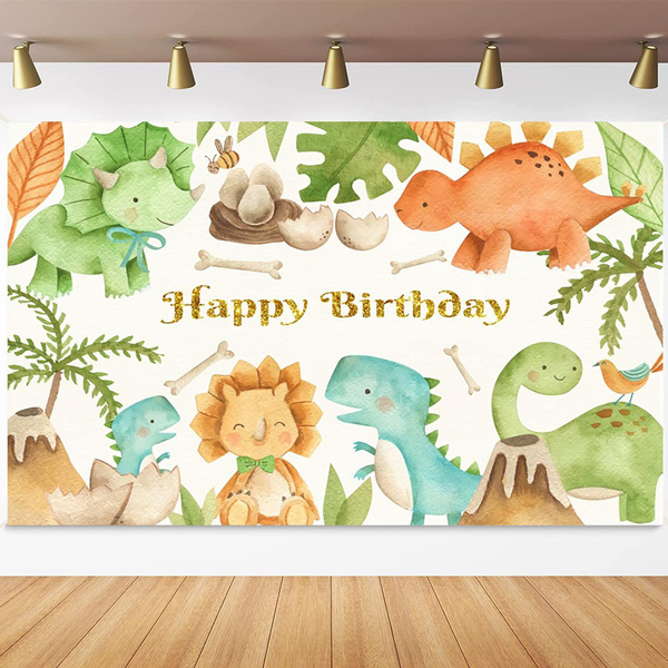 Cartoon Dinosaurs Theme Happy Birthday Backdrop Dinosaur Birthday Party ...