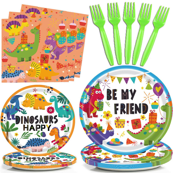 Dinosaur Plates Disposable Paper Plate Birthday Dinnerware Serves 16 | Wish