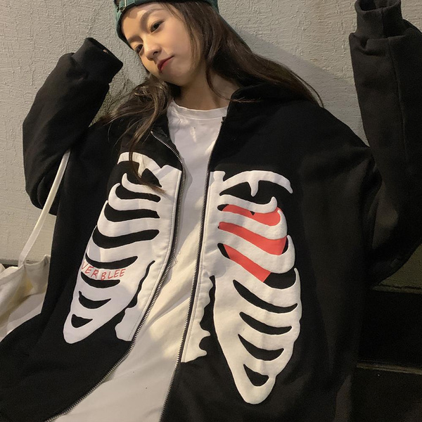 Fashion Y2k Jackets Hip Hop Skeleton Printing Anime Men Women Long ...