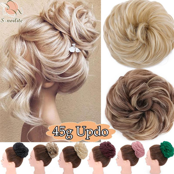 S-noilite 45g Thick Messy Hair Bun Hair Scrunchies Extension Curly Wavy ...