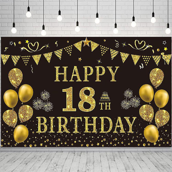 Happy 18th Birthday Backdrop Banner Black and Gold 18 Years Old ...