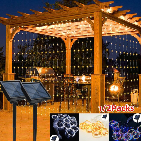(1/2Packs)Solar Curtain String Lights Outdoor, 100/200/300 LED Fairy ...