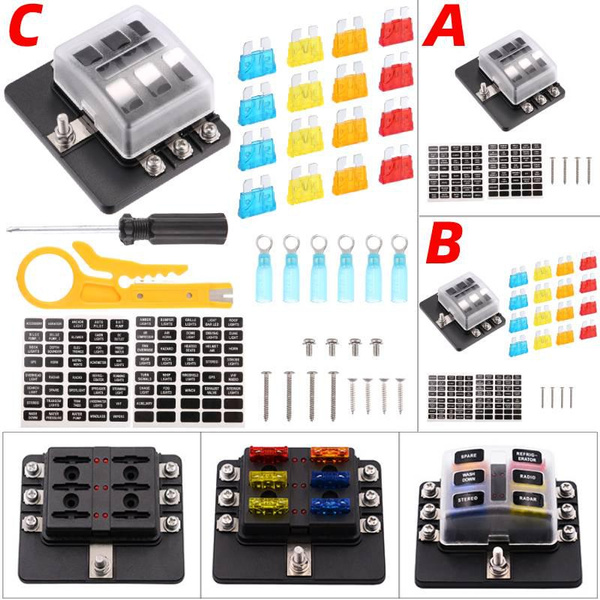 1 Set 12V 24V Blade Fuse Box Holder 6 Ways Modified Waterproof Fuse Box ...