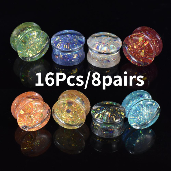 16Pcs/8pairs Colorful Shining Ear Gauges Tunnels and Plug Ear Expander ...