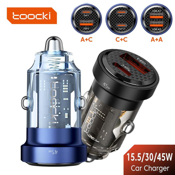 Toocki 15.5W/30W/45W Transparent Mini Car Chager USB Type C Car Chager ...