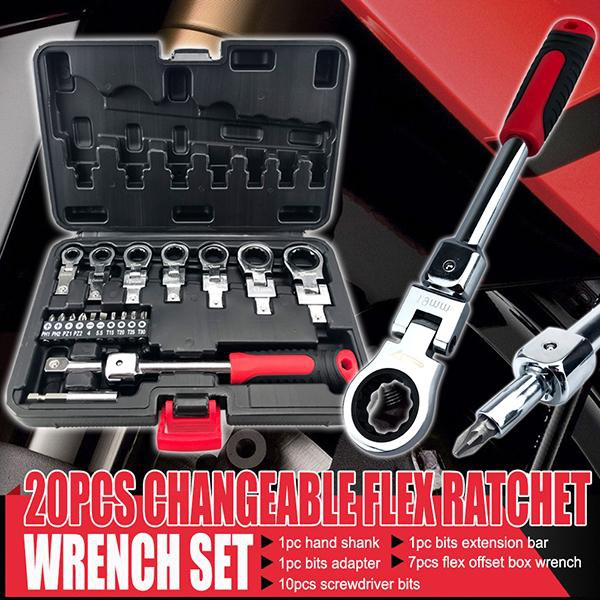 20PCS Flex Head Ratchet Wrench Set, Metric Rotatable Combination Wrench ...