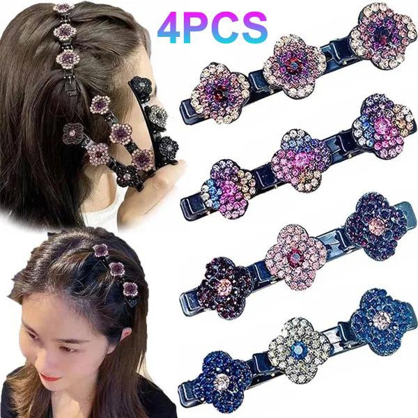 4PCS Satin Fabric Hair Bands, Four-Leaf Clover Chopped Hairpin Duckbill ...