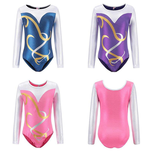 5-12Y Gymnastics Dancesuit Girls Long Sleeve Dance Leotards Child ...