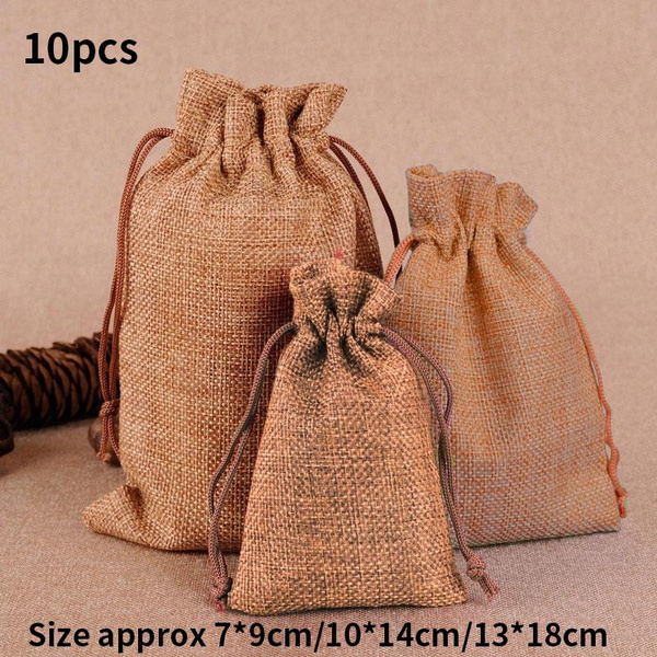 10pcs Mini Jute Drawstring Burlap Bags Wedding Favors Party Christmas ...