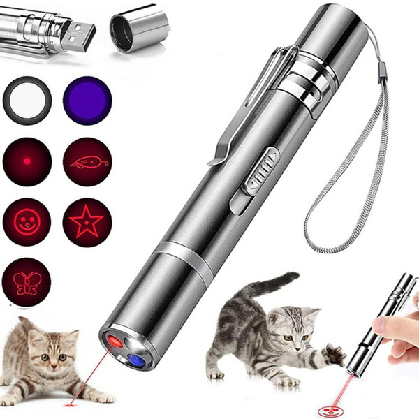 1PC Cat Laser Toy USB Recharge Red Dot LED Light Pointer Interactive ...