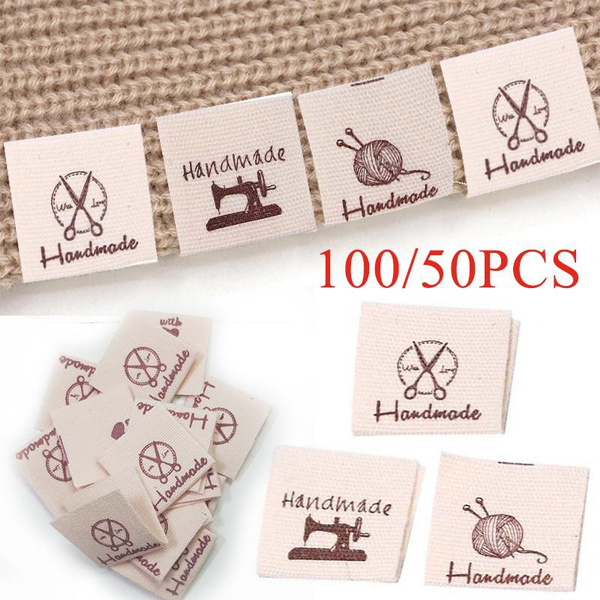 100/50pcs DIY Custom Sewing Label Fold Tags Personalized Brand Printing ...