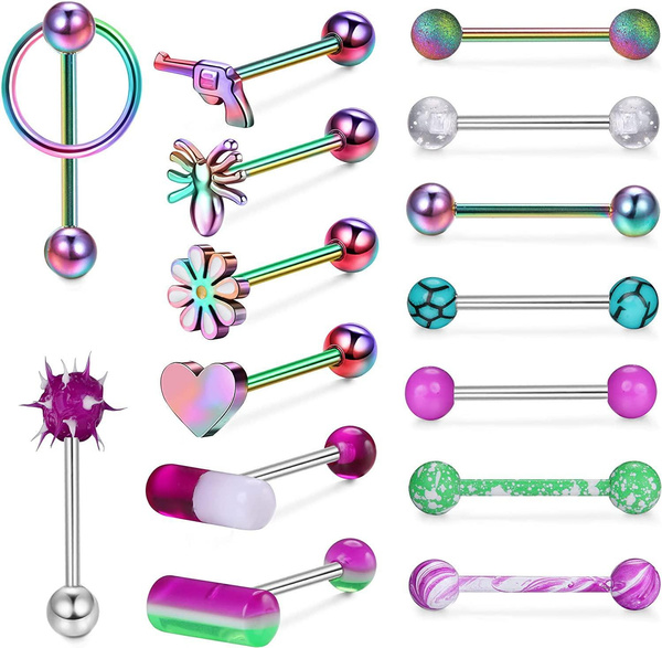 14G Tongue Ring Surgery Tongue Piercing Tease Parallel Barbell with ...