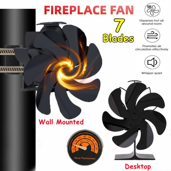 Desktop/Wall Mounted 7 Blades Wood Burning Stove Fireplace Fan Heat ...