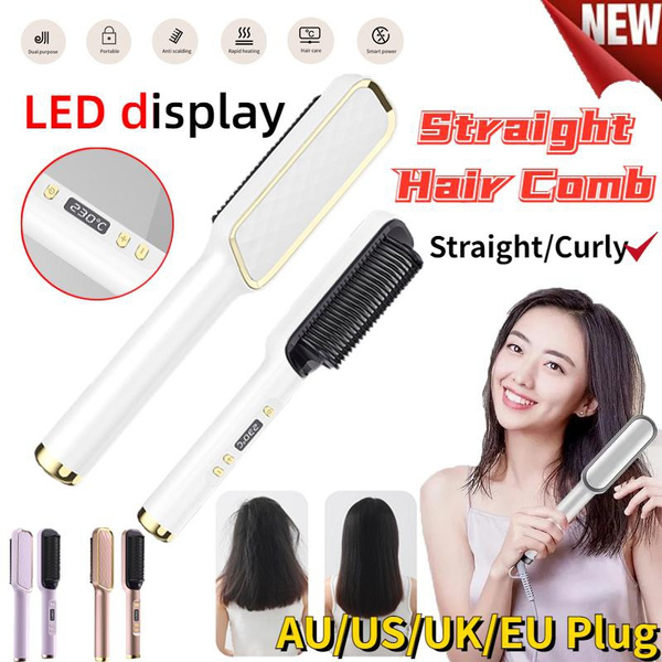 Ceramic Electric Ion Hair Straightening Brush Comb with Anti-scald ...