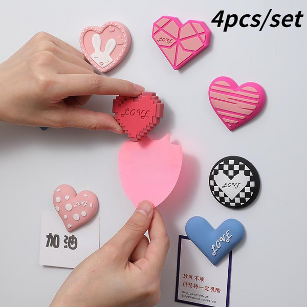4Pcs/set 3D Cute Love Heart Fridge Magnets PVC Magnet Refrigerator ...