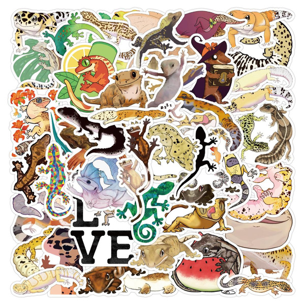 50pcs Cute Cartoon Animals Gecko Stickers For Laptop Scrapbook Phone ...