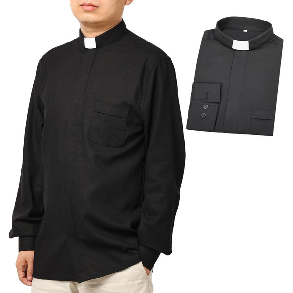 Mens Tab-Collar Long Sleeves Clergy Shirt for Priest Pastor Preacher ...