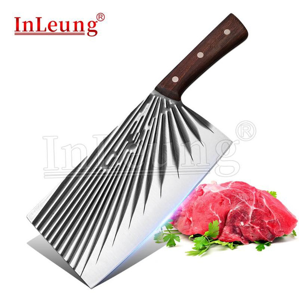 High Carbon Forged Kitchen Cleaver Wood Handle Slicing Knife Stainless ...