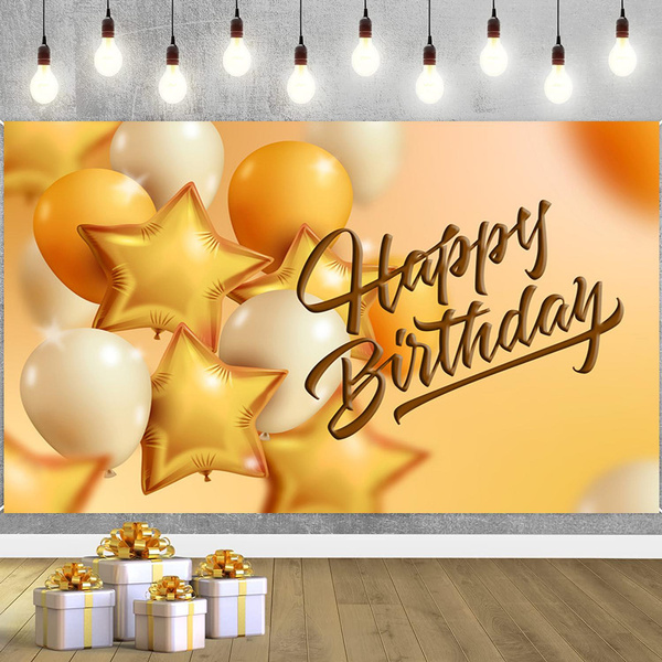 Gold Balloons Backdrop Banner Happy Birthday Banner Decorations ...