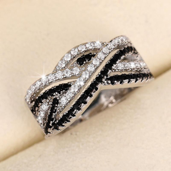 Trendy Silver Plated Lab Diamond Black Gemstone Rings for Women ...