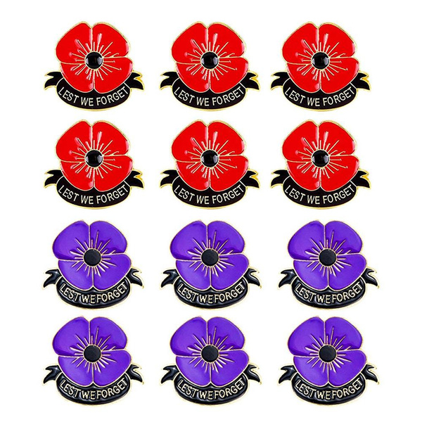 6/12 Pack Lest We Forget Poppy Flower Brooch Pin Remembrance Memorial ...