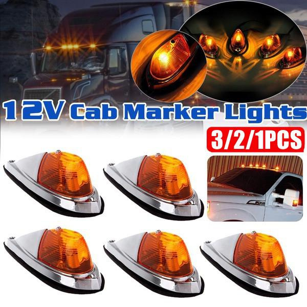 3/2/1PCS Amber Universal Cab Marker Top Roof Running Lights Kit Universal Teardrop Style Cab ...