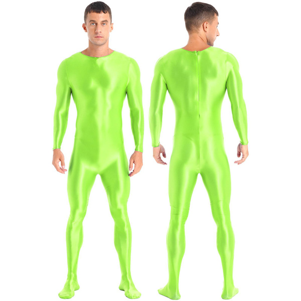 70D Men's Glossy One-piece Leotard Bodysuit Soft Smooth Full Body ...