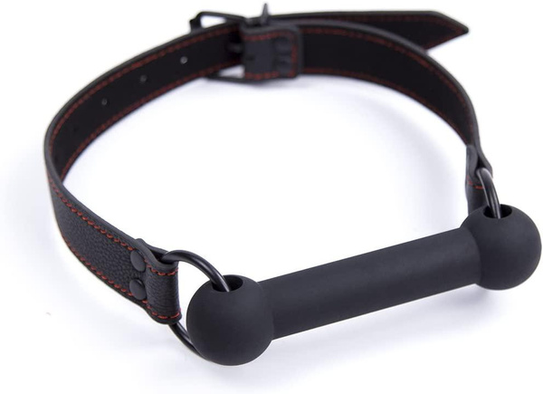 BDSM Leather Bondage Toys Faux Leather Open Mouth Gag with Silicone Bar ...
